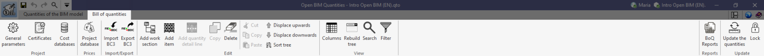 Open BIM Quantities - “Bill of quantities” tab - CYPE