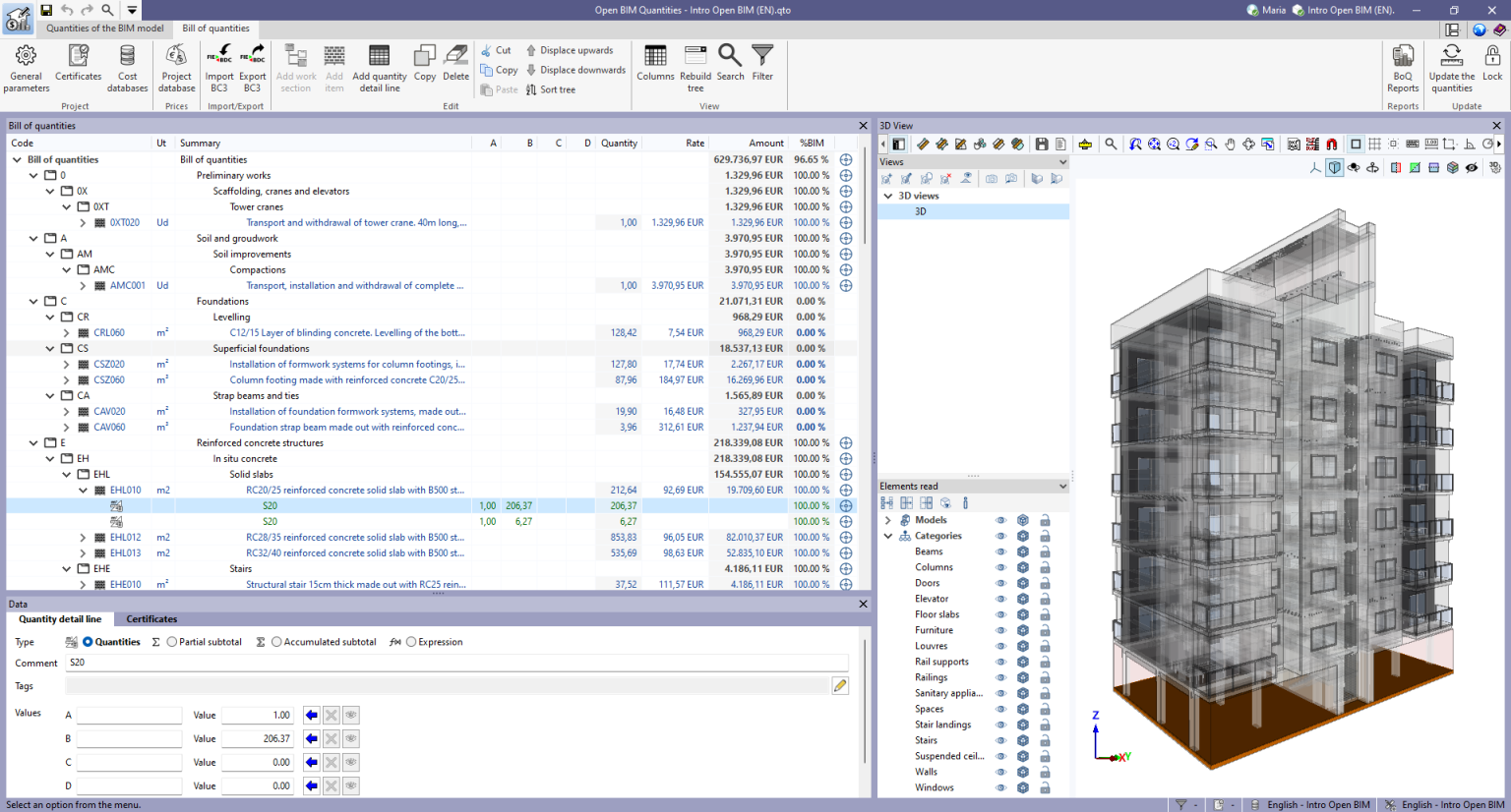 Open BIM Quantities - “Bill of quantities” tab - CYPE