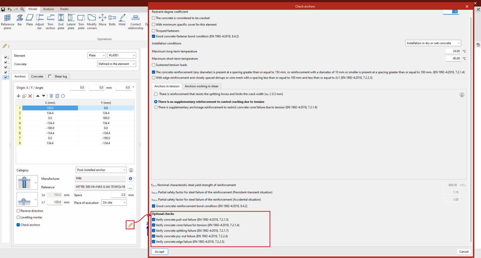Optional checks for connections with anchors - CYPE