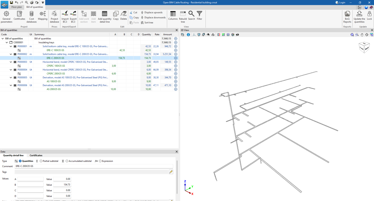 Open BIM Cable Routing - “Bill of quantities” tab - CYPE