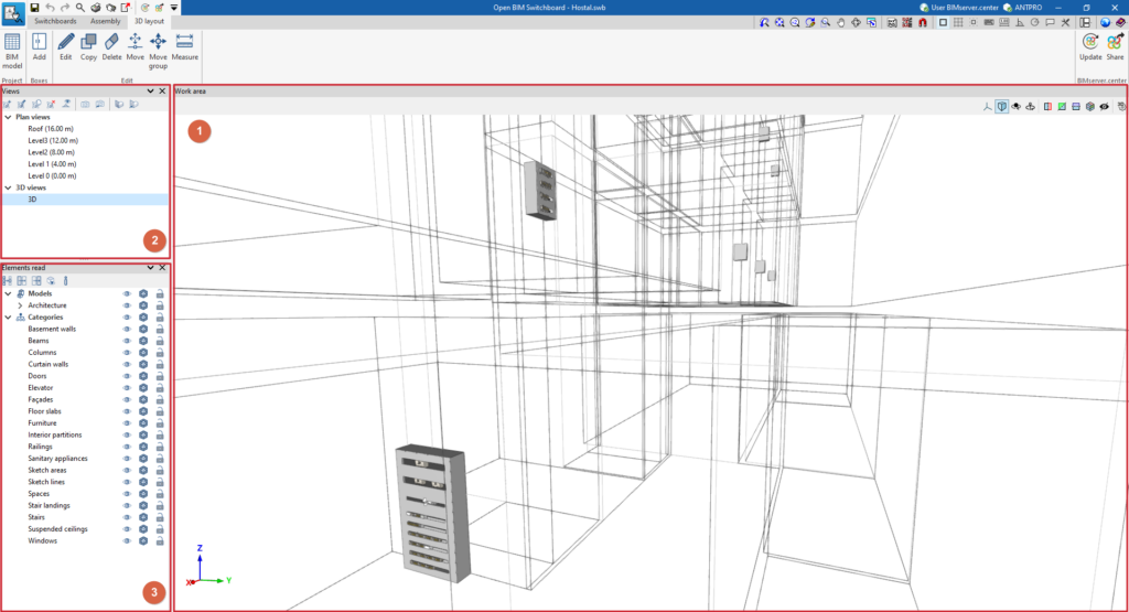 Open BIM Switchboard - Separador "Disposição 3D" - CYPE