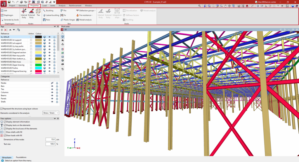 CYPE 3D - "Properties" tab