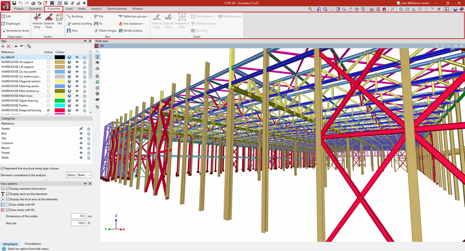 CYPE 3D - Options in the "Properties" tab - CYPE