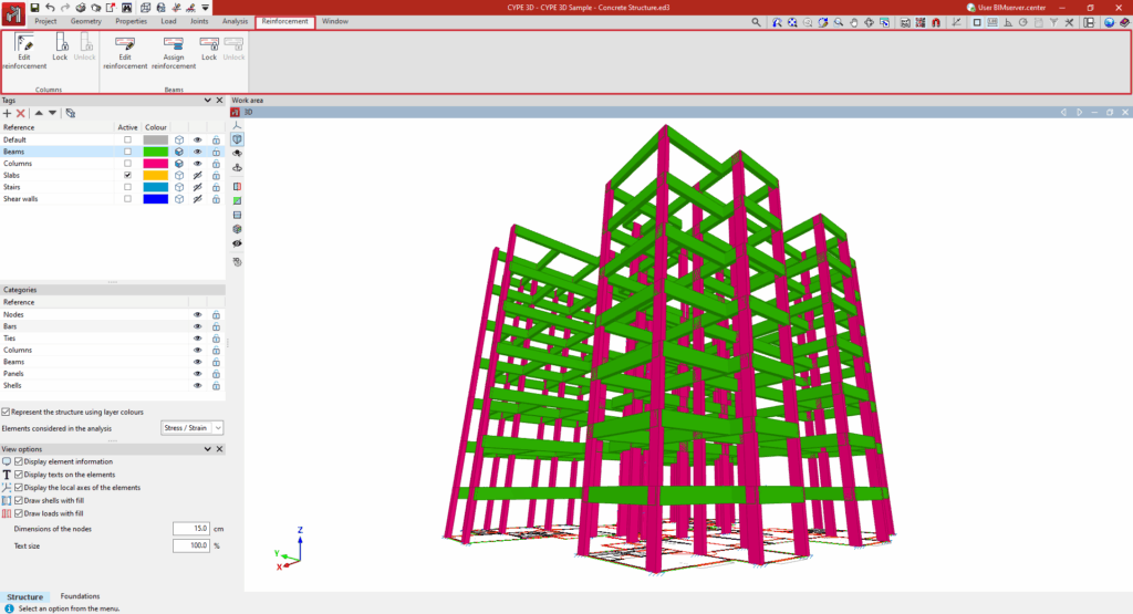CYPE 3D - Reinforcement tab options - CYPE